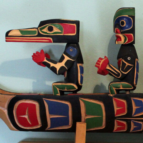 First Nations Canoe with Five Rowing Figures - Forest Gems Gallery