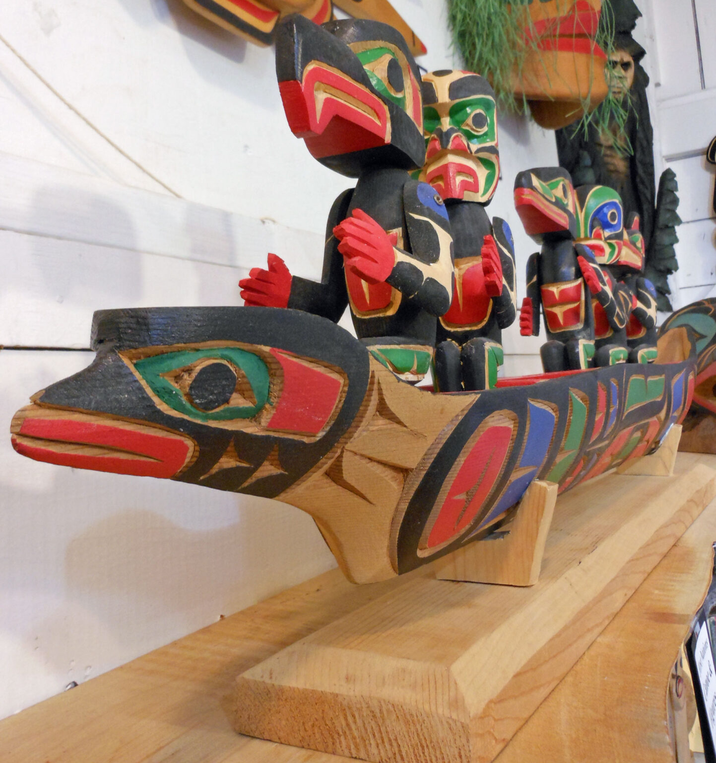 First Nations Canoe with Five Rowing Figures - Forest Gems Gallery