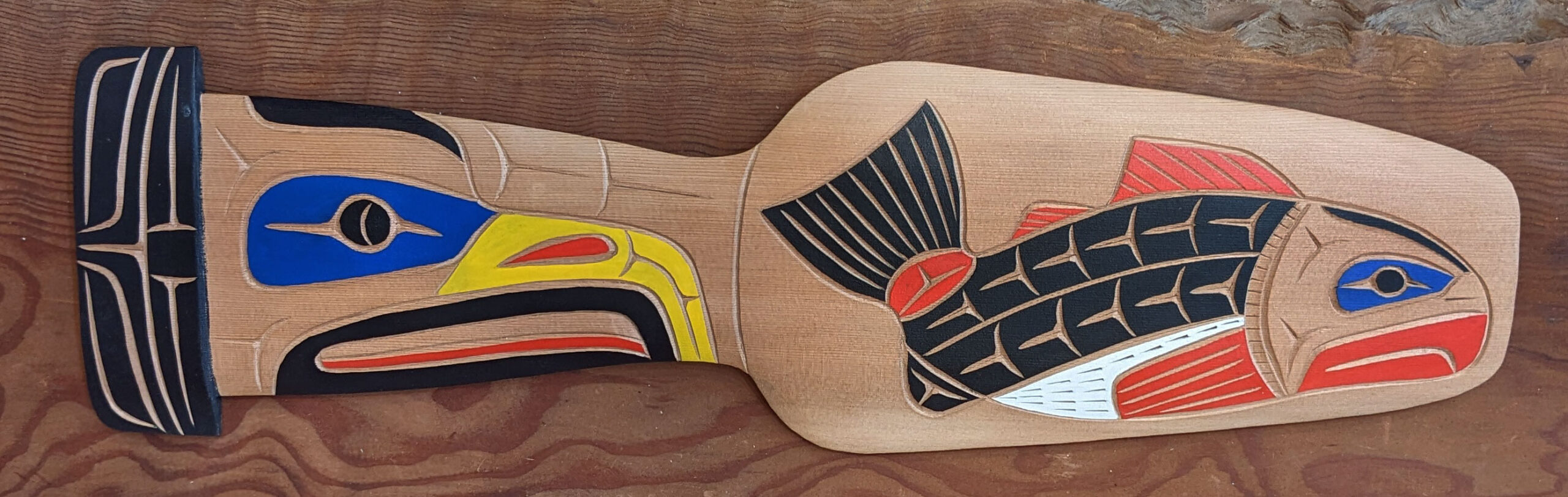 First Nations Eagle and Salmon Model Paddle - Forest Gems Gallery