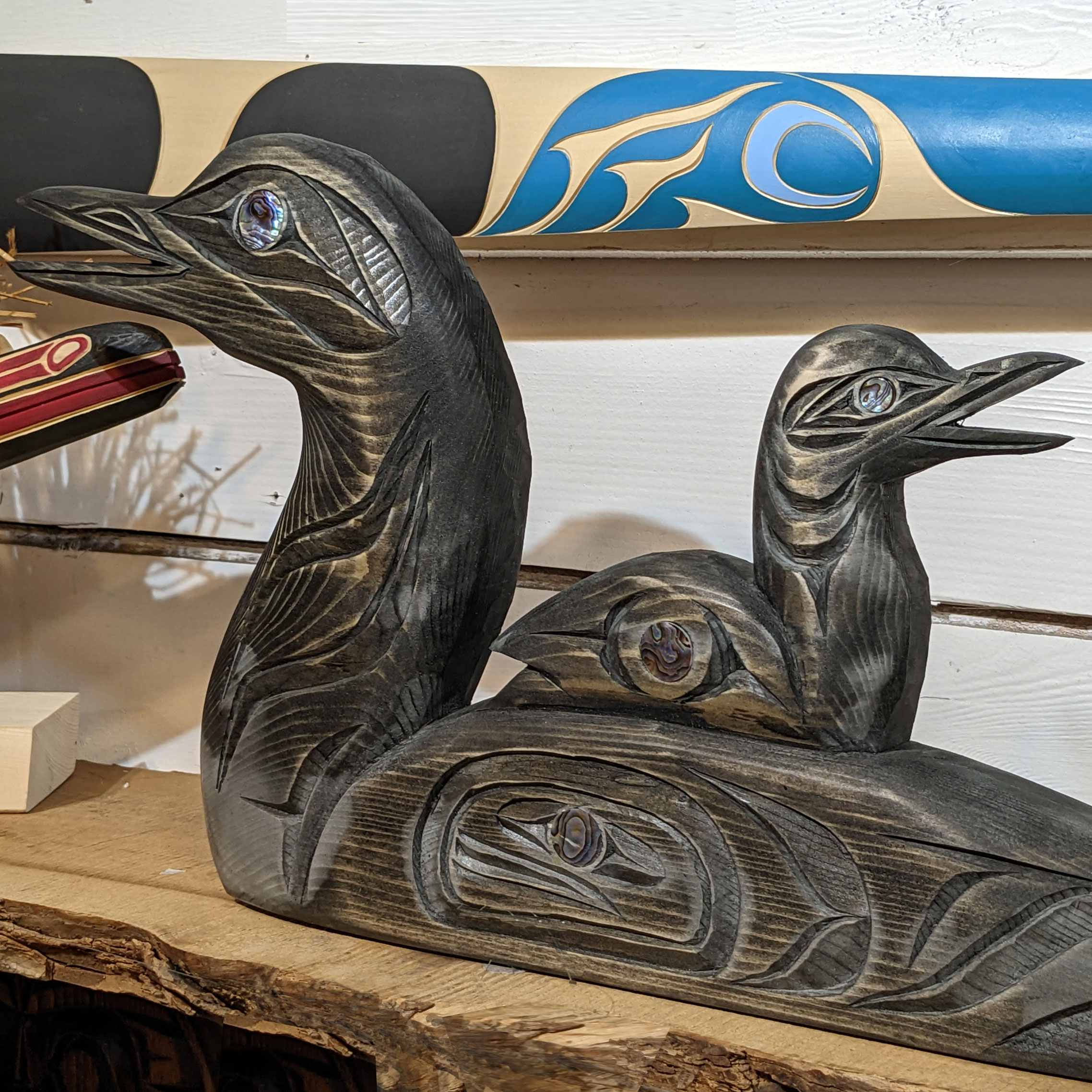 First Nations Nootka Mother Loon and Baby - Forest Gems Gallery