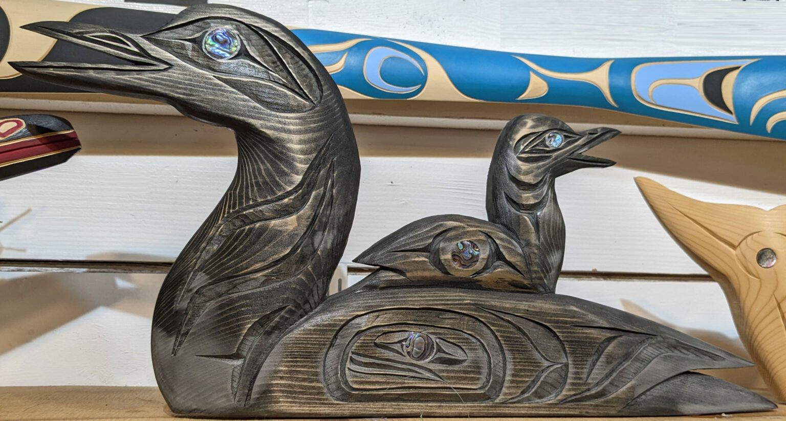 First Nations Nootka Mother Loon and Baby - Forest Gems Gallery