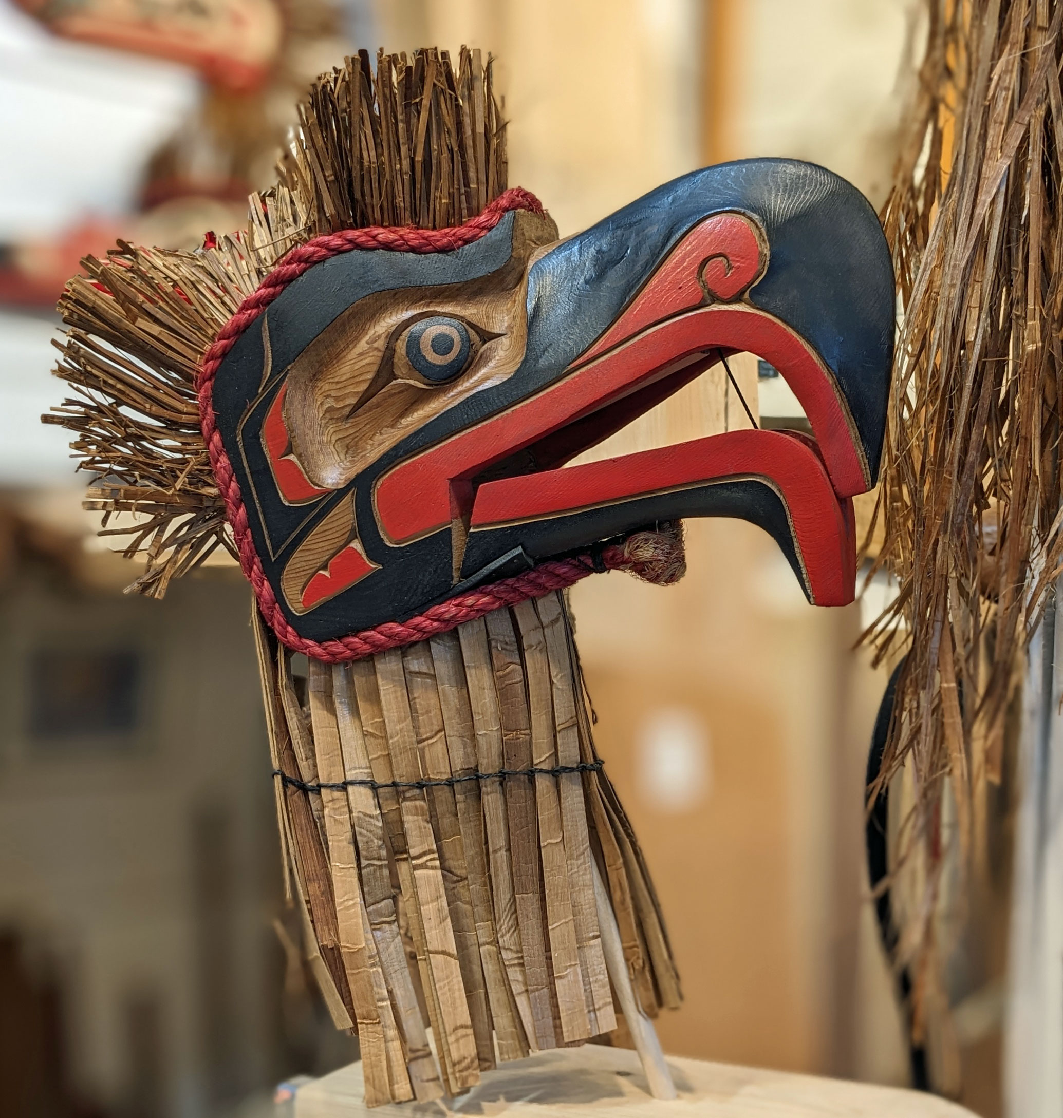 First Nations Articulated Eagle Model Mask on Stand - Forest Gems Gallery