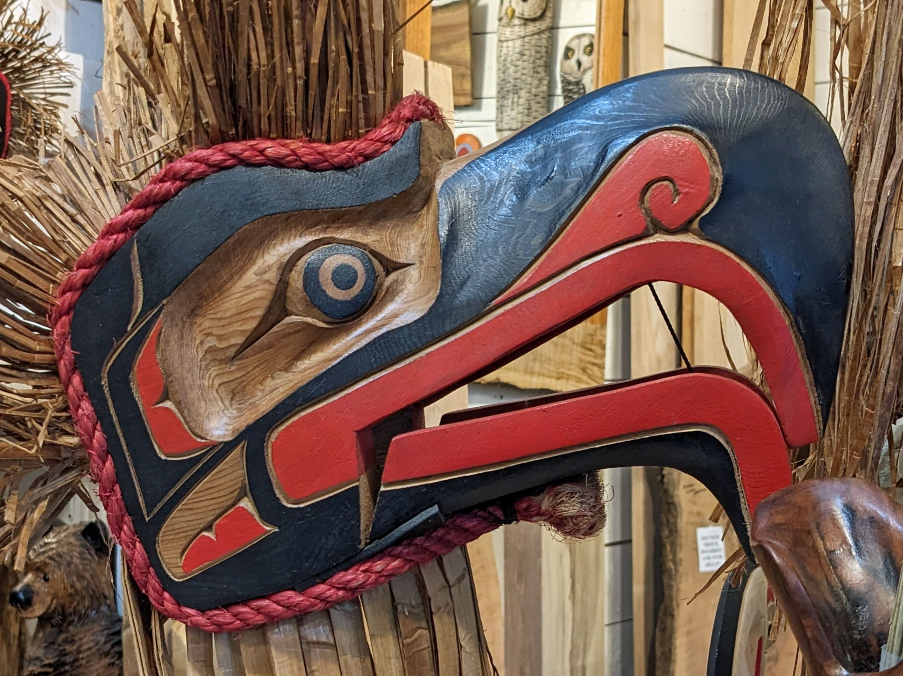 First Nations Articulated Eagle Model Mask on Stand - Forest Gems Gallery