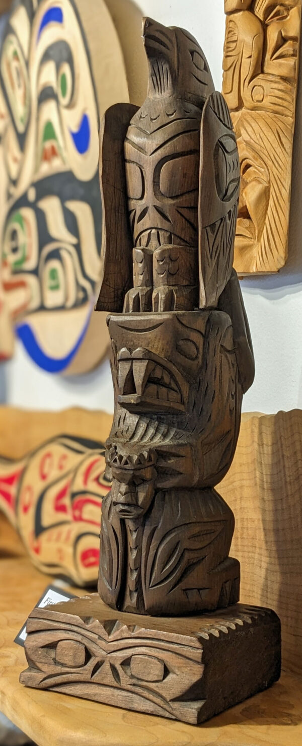First Nations vintage Eagle, Bear, and Human Model Totem - Forest Gems Gallery