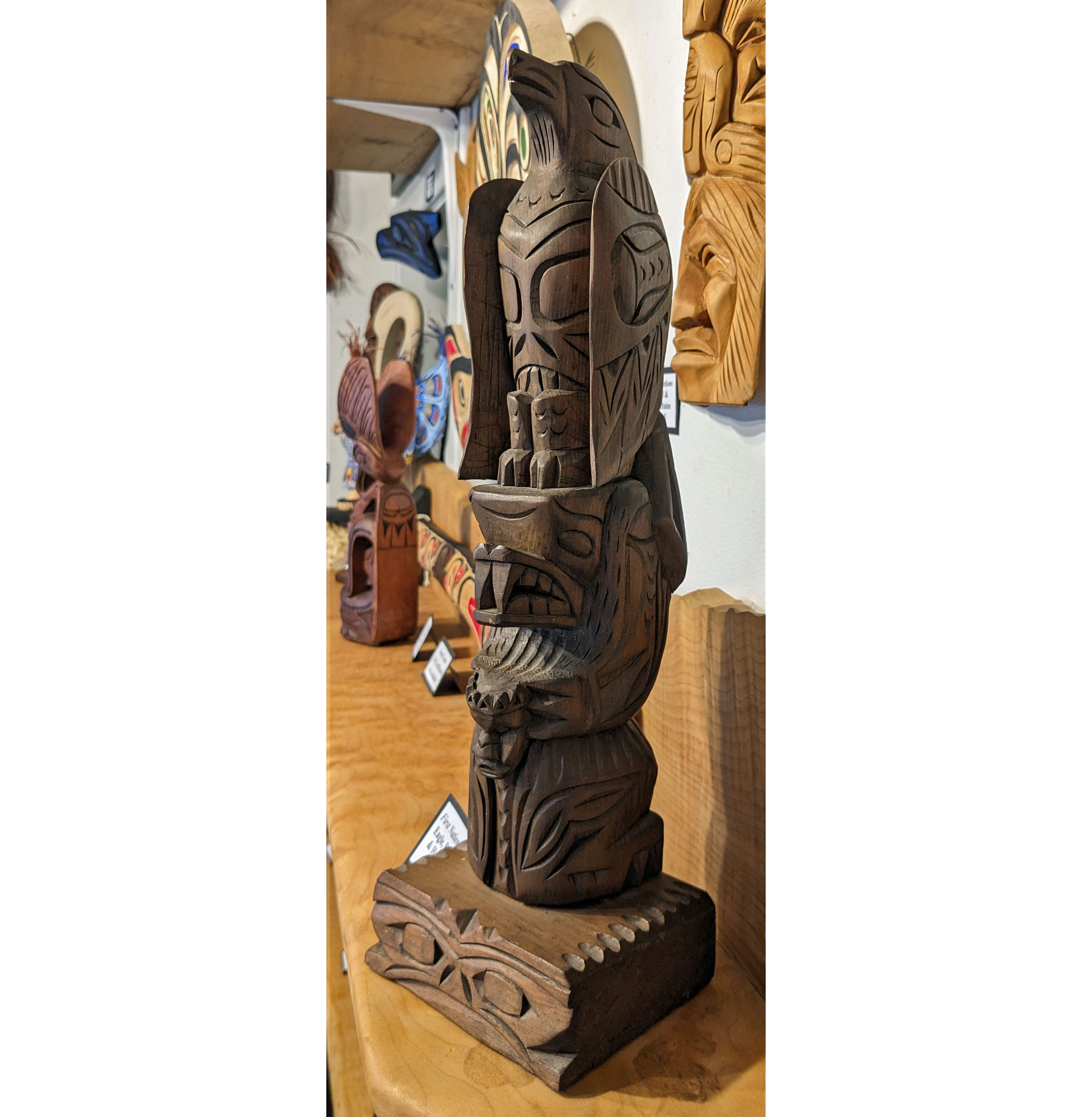 First Nations vintage Eagle, Bear, and Human Model Totem - Forest Gems Gallery