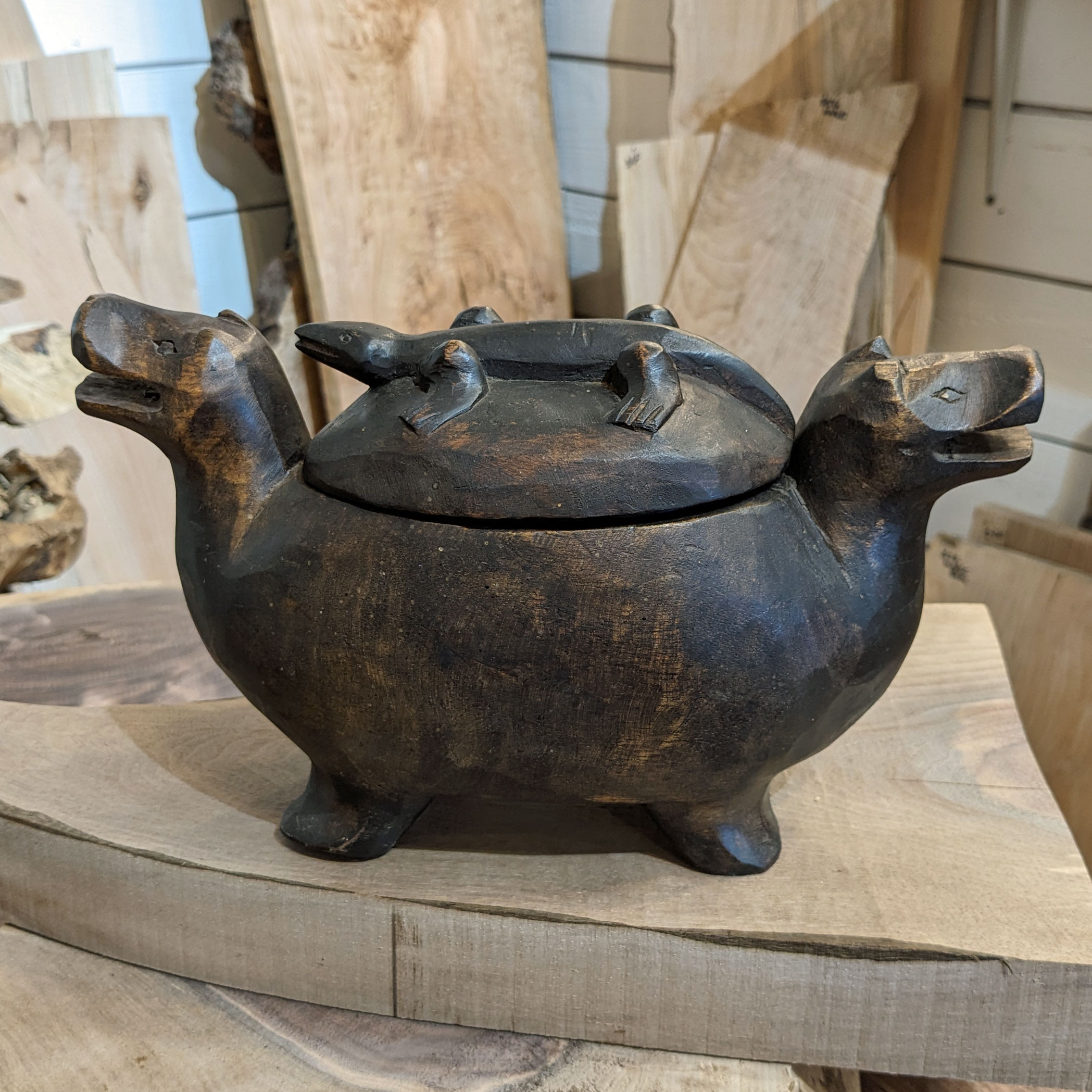 Dogs and Lizard Grease Pot (Unknown Origin) - Forest Gems Gallery