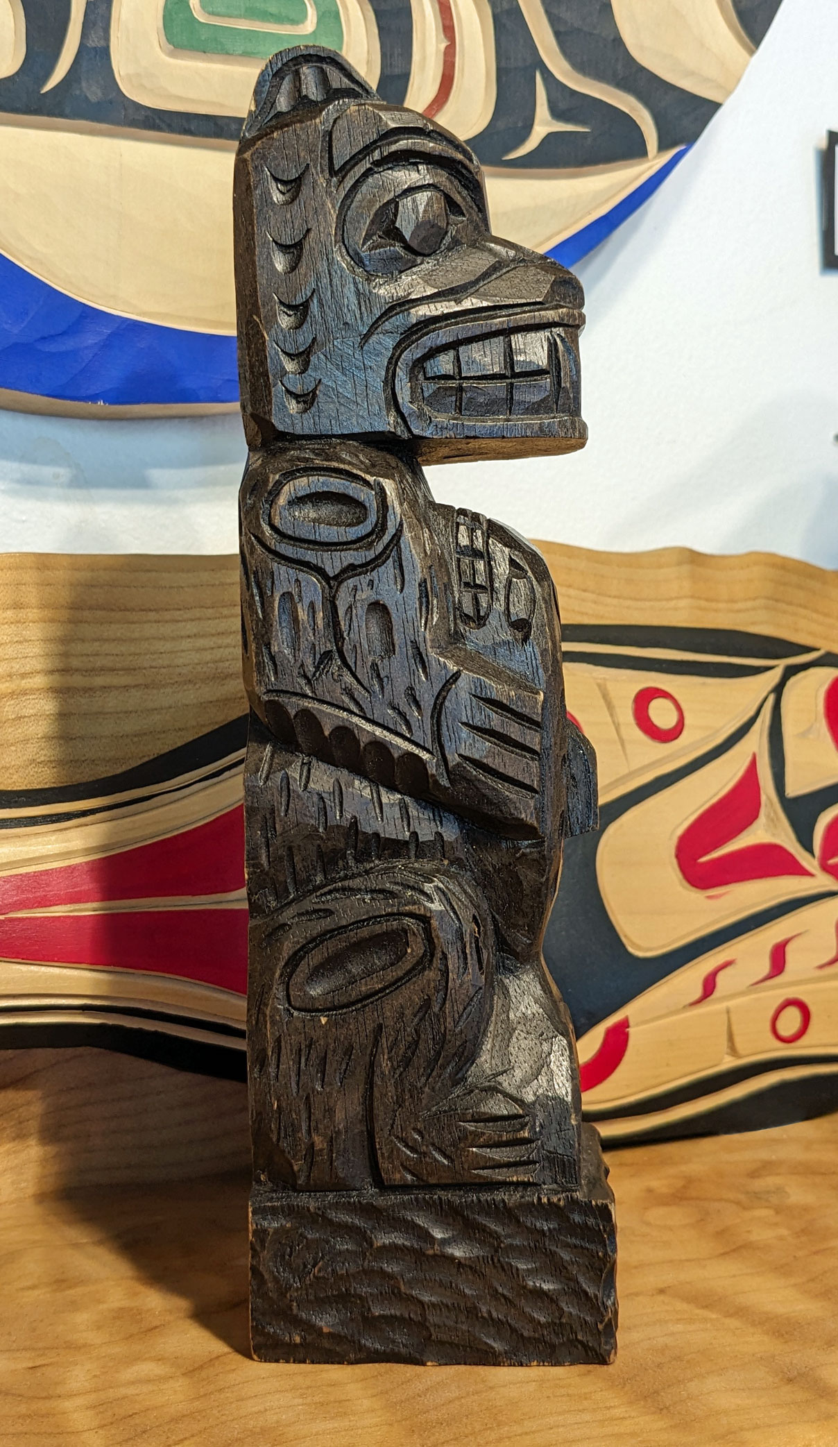 First Nations Bear and Fish Model Totem - Forest Gems Gallery